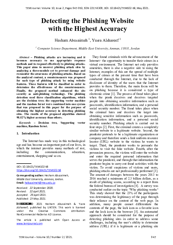 (PDF) Detecting the Phishing Website with the Highest Accuracy