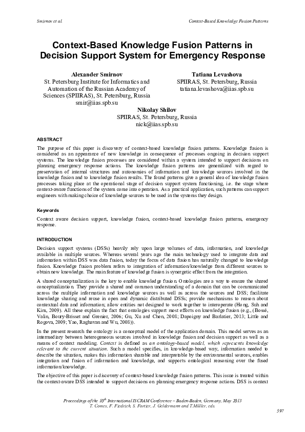 (PDF) Context-based knowledge fusion patterns in decision support system for emergency response ...