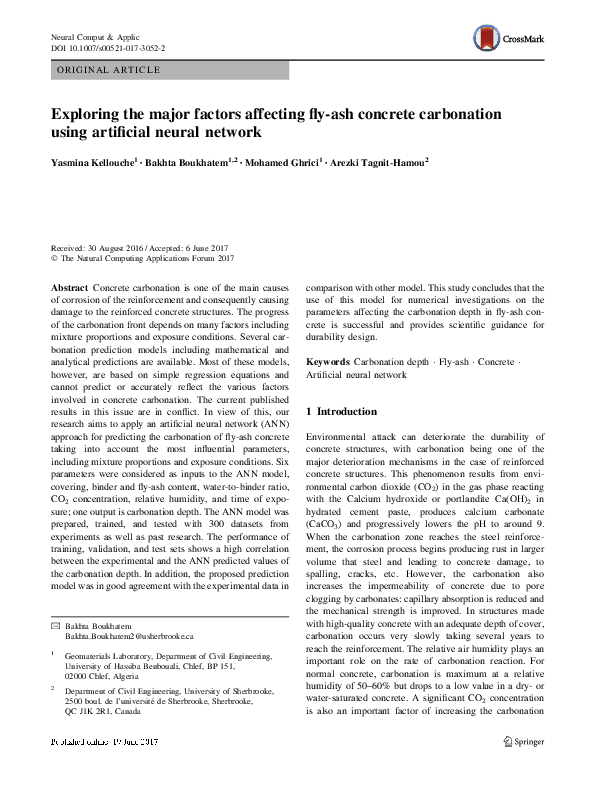 Pdf Exploring The Major Factors Affecting Fly Ash Concrete Carbonation Using Artificial Neural