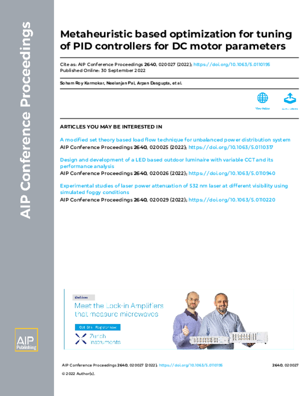 (PDF) Metaheuristic based optimization for tuning of PID controllers for DC motor parameters