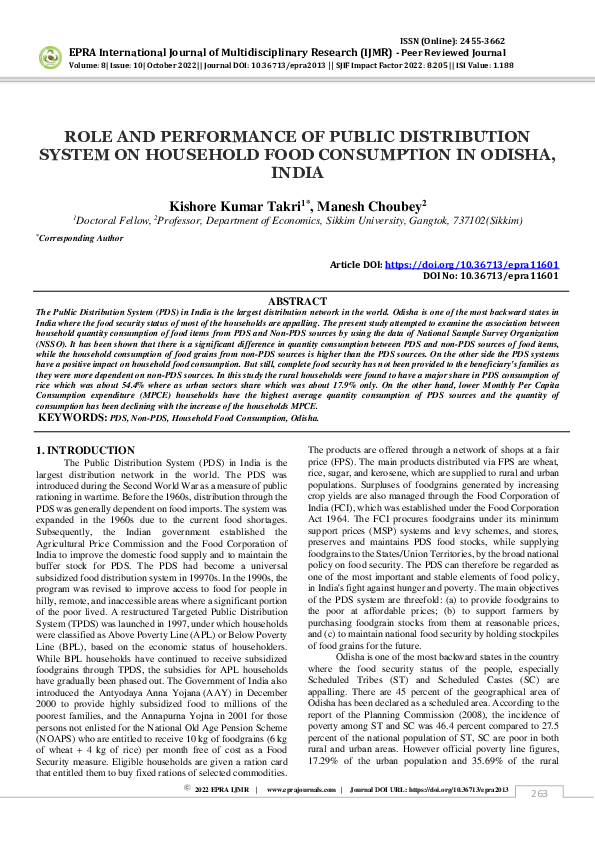 (PDF) Role and Performance of Public of Public Distribution System on ...