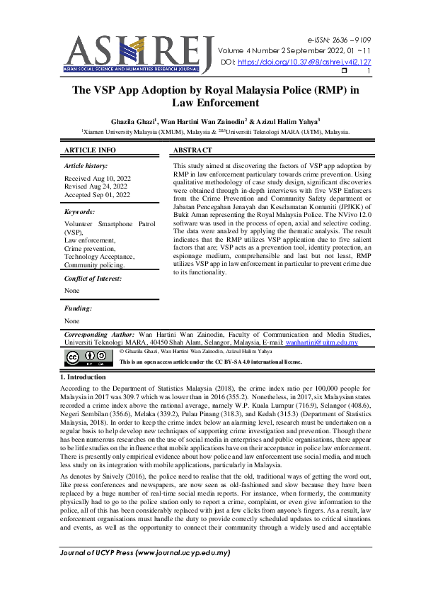 (PDF) The VSP App Adoption by Royal Malaysia Police (RMP) in Law ...