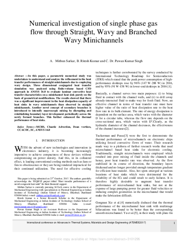 (PDF) Numerical Investigation of Single Phase Gas Flow Through Straight ...
