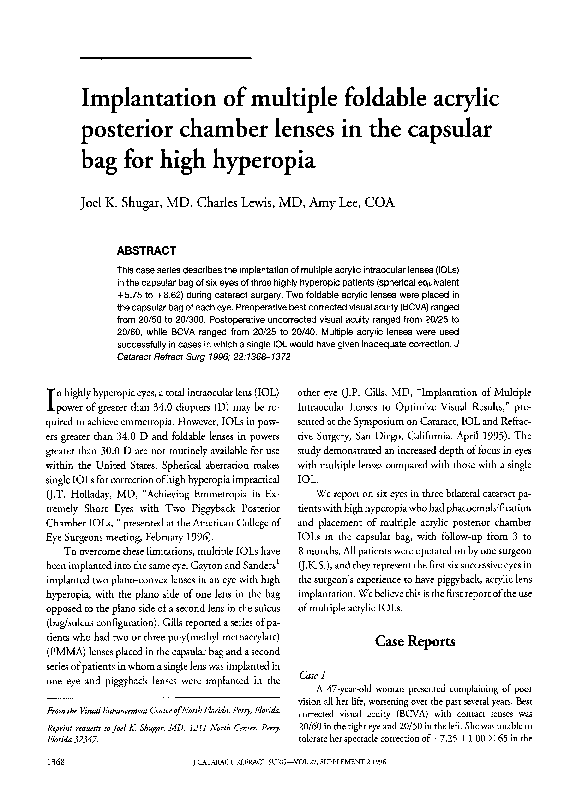 (PDF) Implantation of multiple foldable acrylic posterior chamber ...