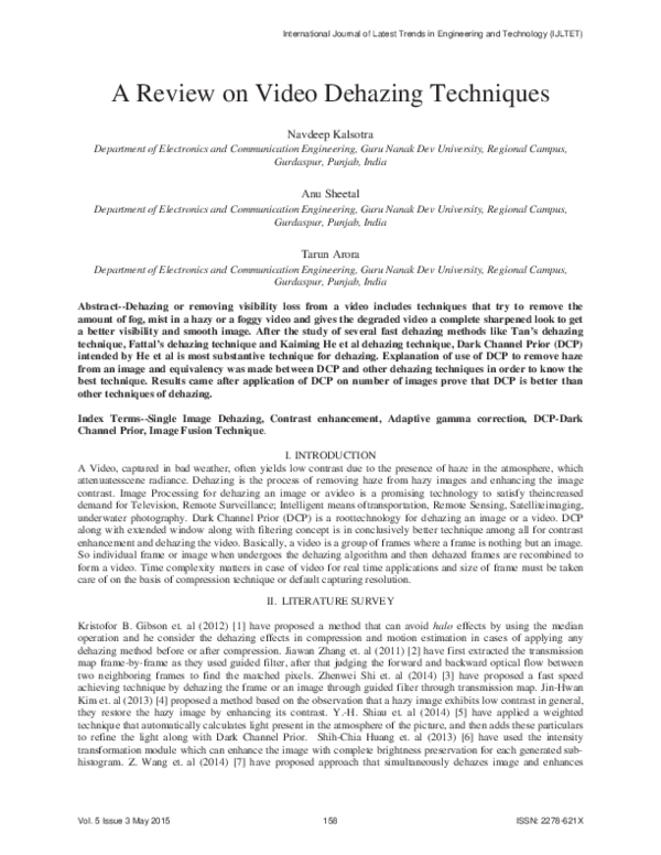 (PDF) A Review on Video Dehazing Techniques | ANU SHEETAL - Academia.edu