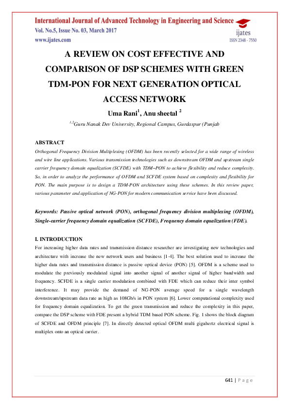 (PDF) A Review on Cost Effective and Comparison of DSP Schemes with ...