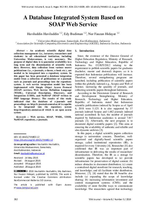 (PDF) A Database Integrated System Based on SOAP Web Service