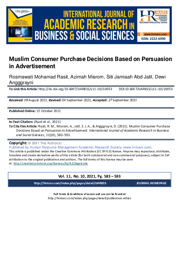 (PDF) Muslim Consumer Purchase Decisions Based on Persuasion in Advertisement