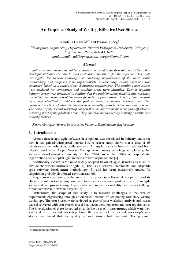 (PDF) An Empirical Study of Writing Effective User Stories