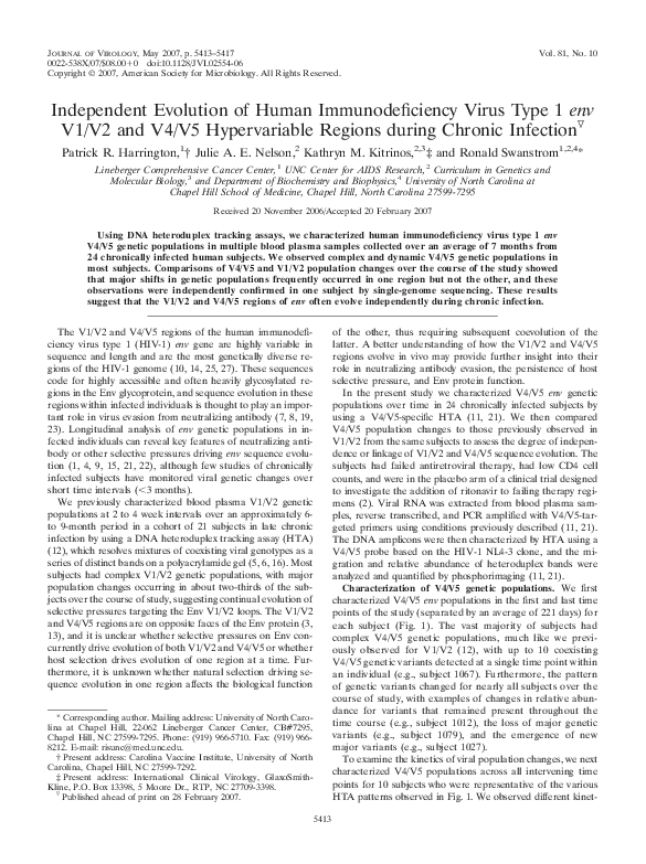 (PDF) Independent Evolution of Human Immunodeficiency Virus Type 1 env ...