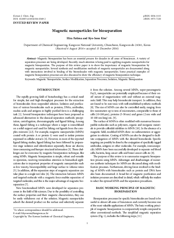 (PDF) Magnetic nanoparticles for bioseparation