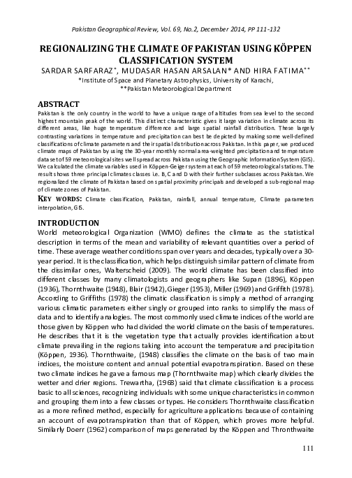 (PDF) Regionalizing the Climate of Pakistan using Köppen Classification ...