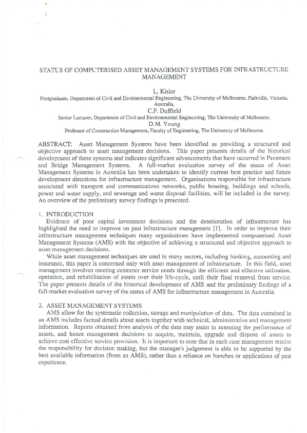 (PDF) Status of Computerised Asset Management Systems for ...