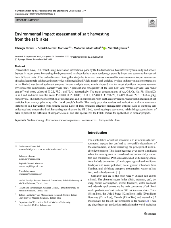 (PDF) Environmental impact assessment of salt harvesting from the salt ...