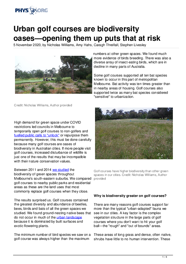 (PDF) Urban golf courses are biodiversity oases—opening them up puts ...