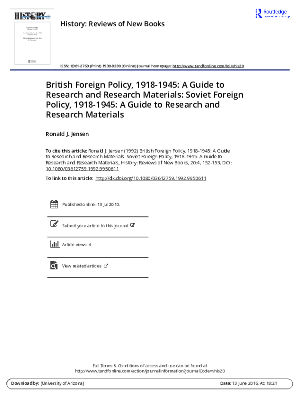 (PDF) British Foreign Policy, 1918-1945: A Guide to Research and ...