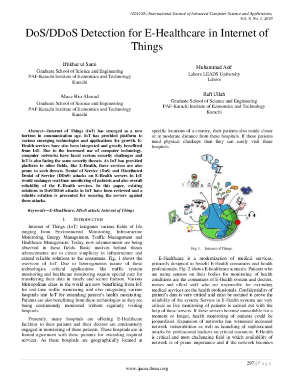 Pdf Dos Ddos Detection For E Healthcare In Internet Of Things