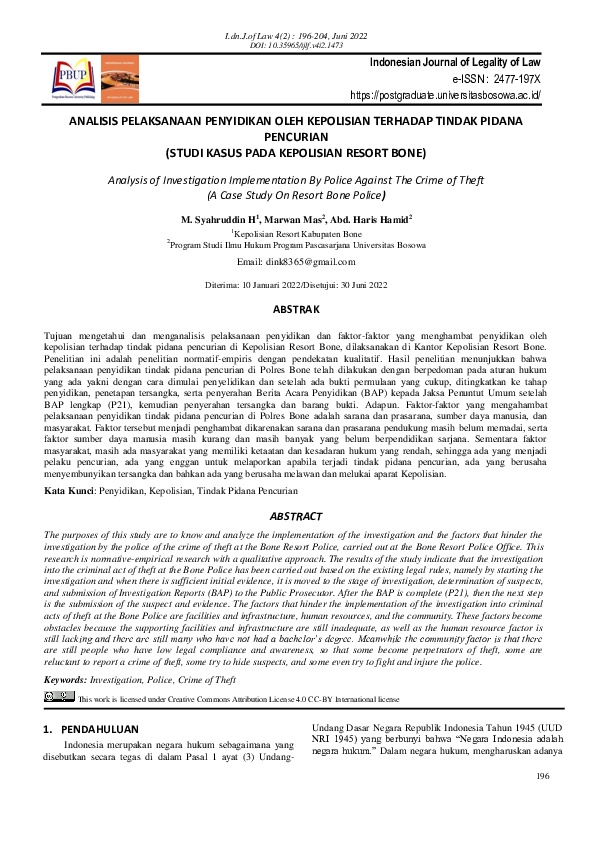 (PDF) Analisis Pelaksanaan Penyidikan Oleh Kepolisian Terhadap Tindak Pidana Pencurian