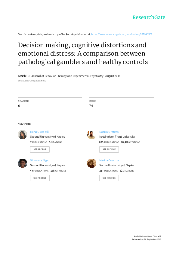 (PDF) Decision making, cognitive distortions and emotional distress: A ...