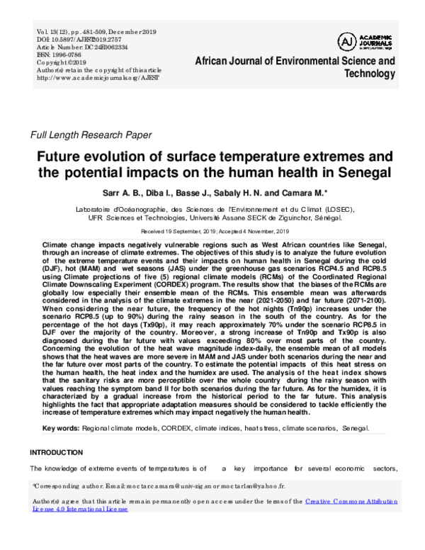 (PDF) Future evolution of surface temperature extremes and the ...