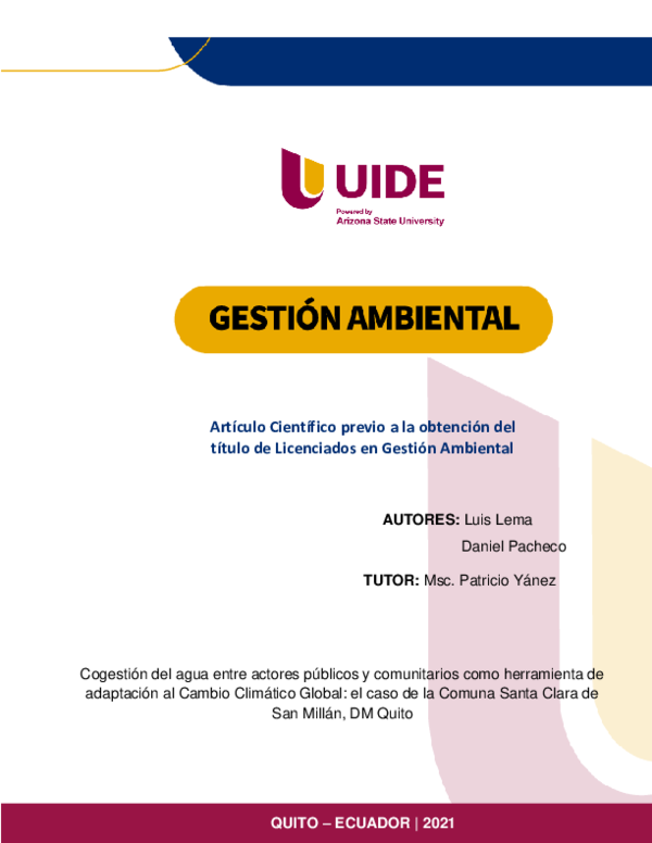 (PDF) COGESTIÓN DEL AGUA ENTRE ACTORES PÚBLICOS Y COMUNITARIOS COMO ...