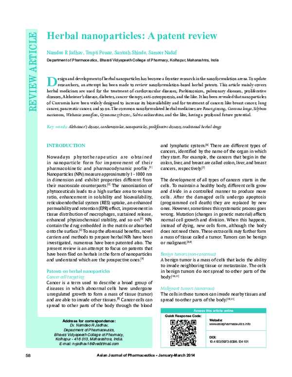(PDF) Herbal nanoparticles: A patent review