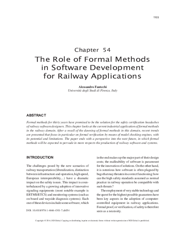 (PDF) The Role of Formal Methods in Software Development for Railway ...