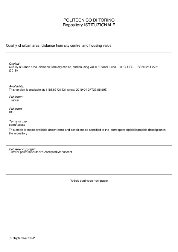 (PDF) Quality of urban area, distance from city centre, and housing ...