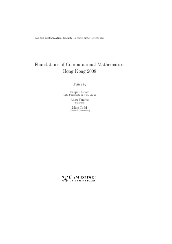 (PDF) Foundations of Computational Mathematics, Hong Kong 2008