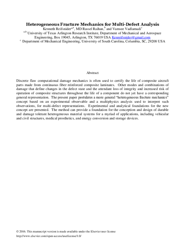 (PDF) Heterogeneous fracture mechanics for multi-defect analysis | Md Raihan - Academia.edu
