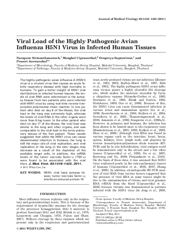 (PDF) Viral load of the highly pathogenic avian influenza H5N1 virus in ...