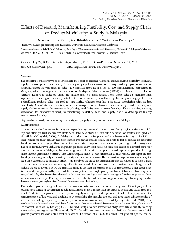 (PDF) Effects of Demand, Manufacturing Flexibility, Cost and Supply Chain on Product Modularity ...