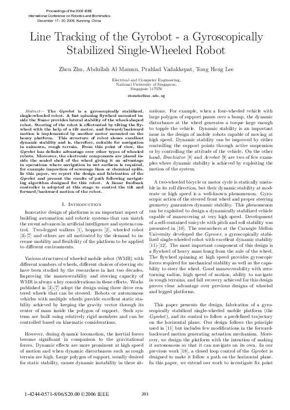 (PDF) Line Tracking of the Gyrobot - a Gyroscopically Stabilized Single ...