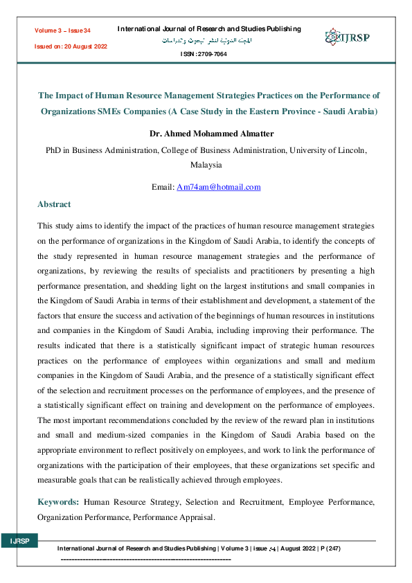 (PDF) The Impact of Human Resource Management Strategies Practices on the Performance of ...