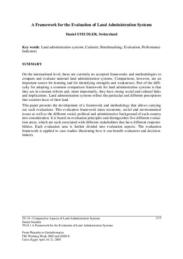 (PDF) A framework for the evaluation of land administration systems