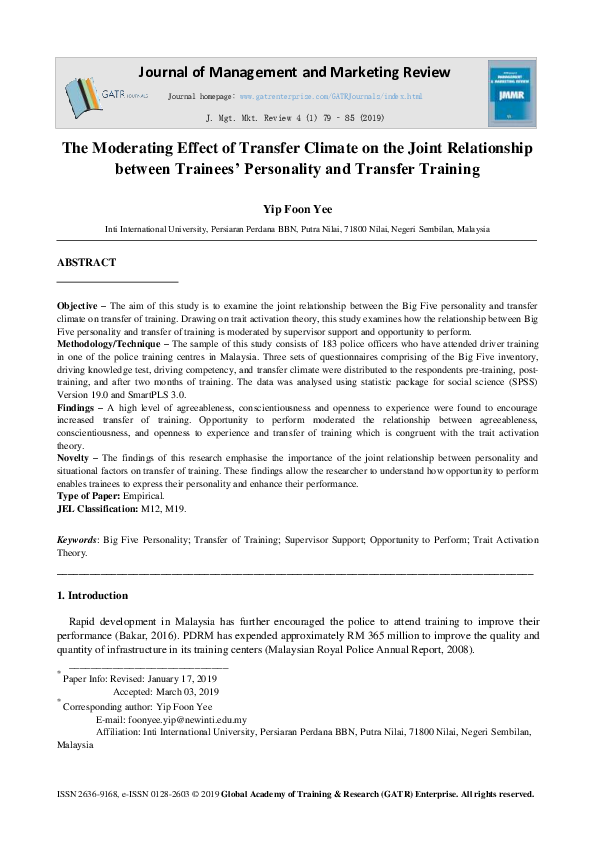 (PDF) The Moderating Effect of Transfer Climate on the Joint ...