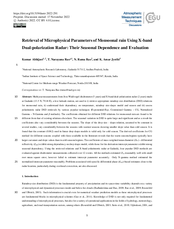 (PDF) Retrieval of Microphysical Parameters of Monsoonal rain Using X-band Dual-polarization ...
