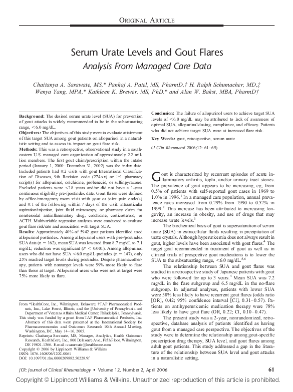 (PDF) Serum Urate Levels and Gout Flares