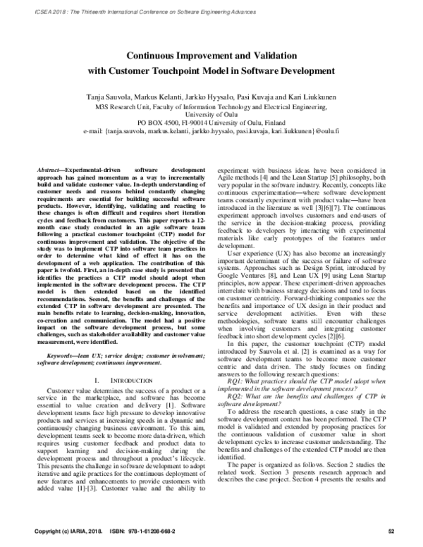(PDF) Continuous Improvement and Validation with Customer Touchpoint Model in Software Development