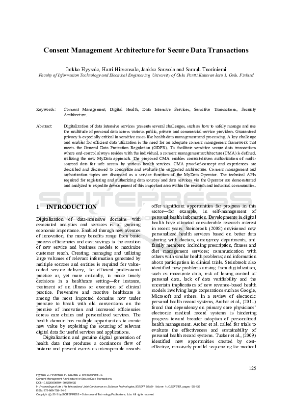 (PDF) Consent Management Architecture for Secure Data Transactions