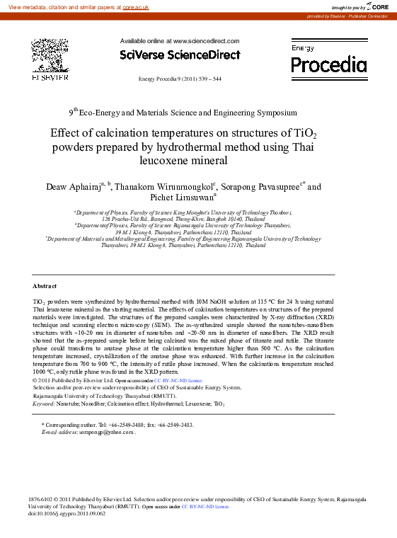 (PDF) Effect Of Calcination Temperatures On Structures Of Tio2 Powders ...