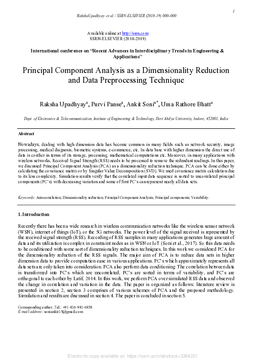 Pdf Principal Component Analysis As A Dimensionality Reduction And Data Preprocessing Technique