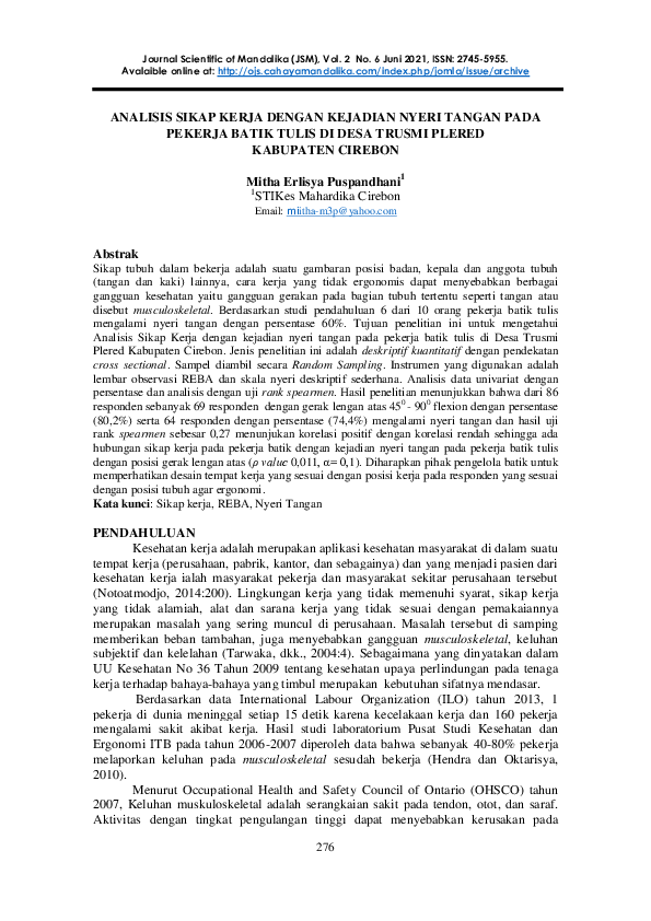(PDF) Analisis Sikap Kerja Dengan Kejadian Nyeri Tangan Pada Pekerja ...