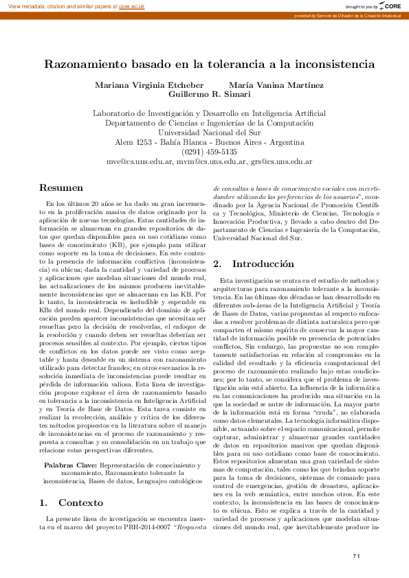 (PDF) Razonamiento basado en la tolerancia a la inconsistencia