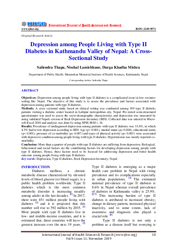 (PDF) Depression among People Living with Type II Diabetes in Kathmandu ...