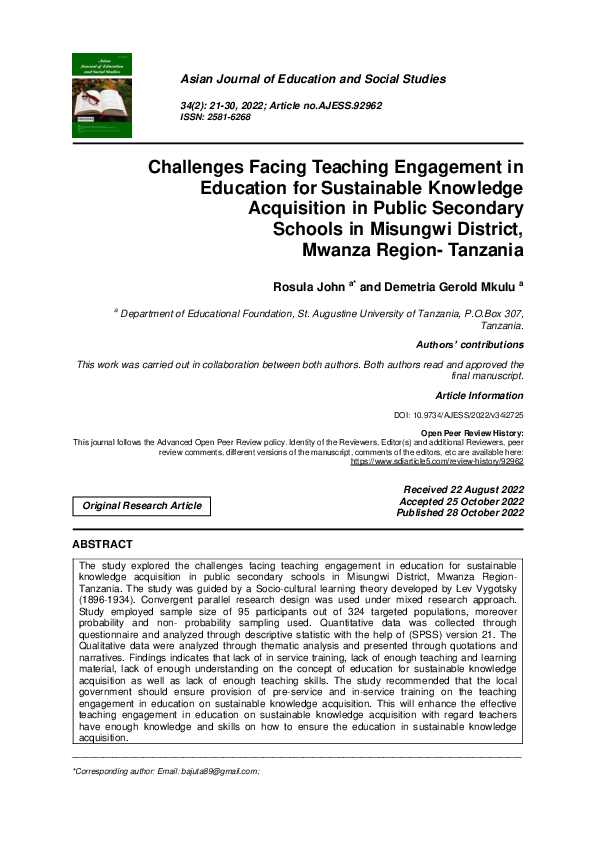 (PDF) Challenges Facing Teaching Engagement in Education for ...