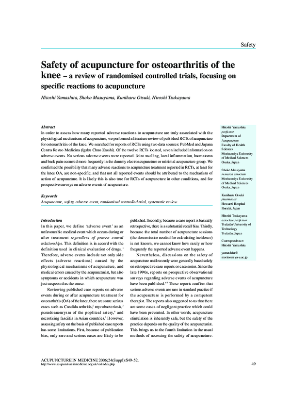 (PDF) Safety of acupuncture for osteoarthritis of the knee - a review ...