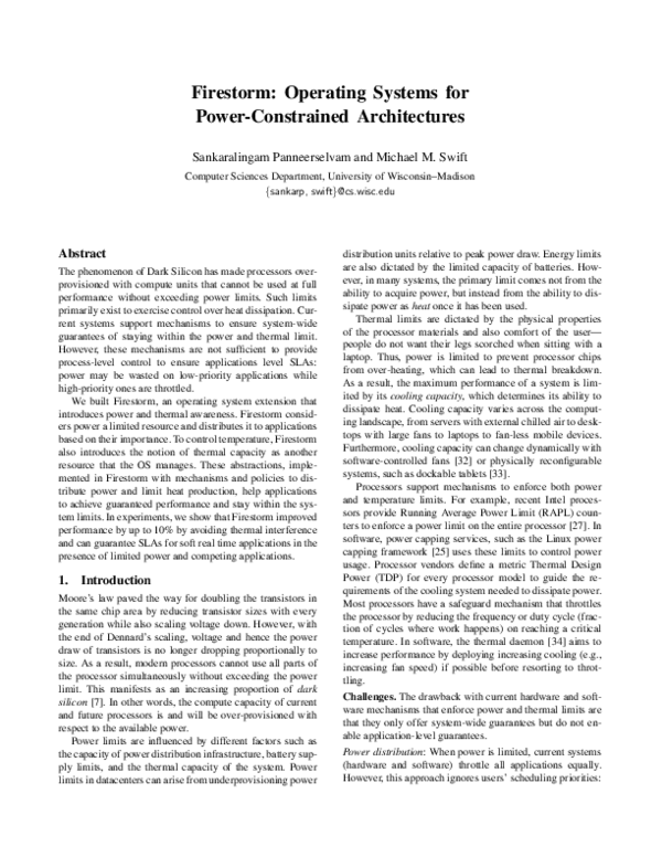 (PDF) Firestorm : Operating Systems for Power-Constrained Architectures