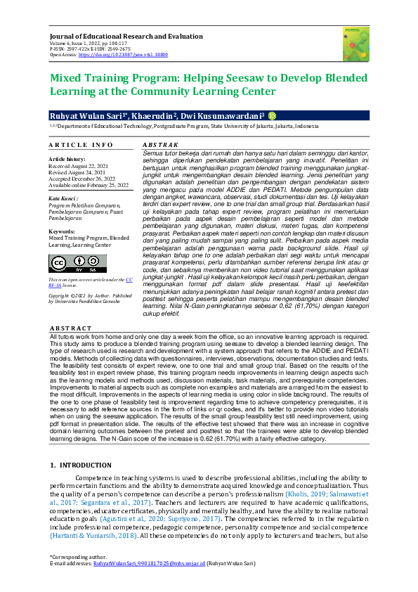 (PDF) Mixed Training Program: Helping Seesaw to Develop Blended Learning at the Community ...
