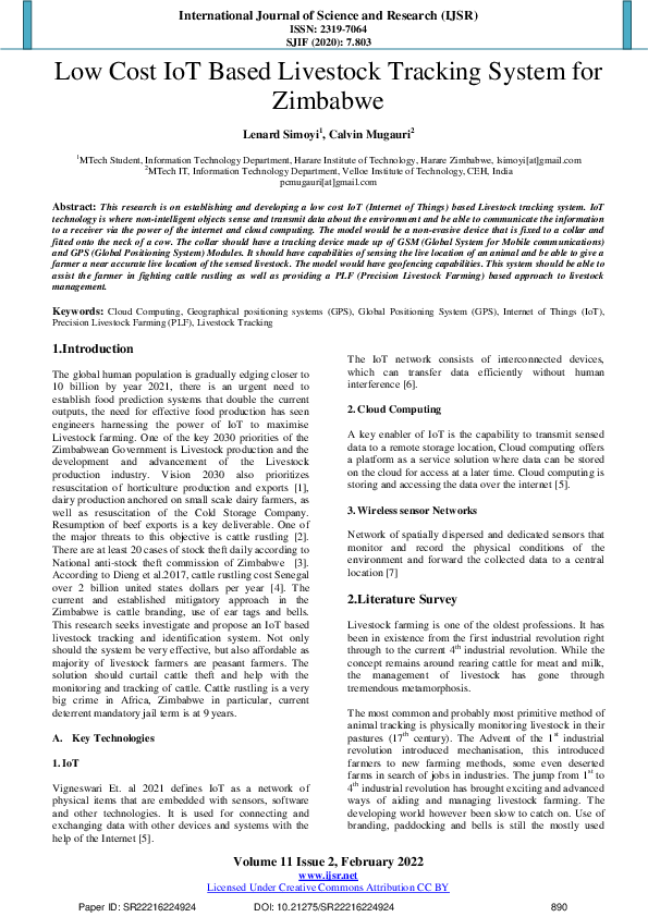 (PDF) Low Cost IoT Based Livestock Tracking System for Zimbabwe